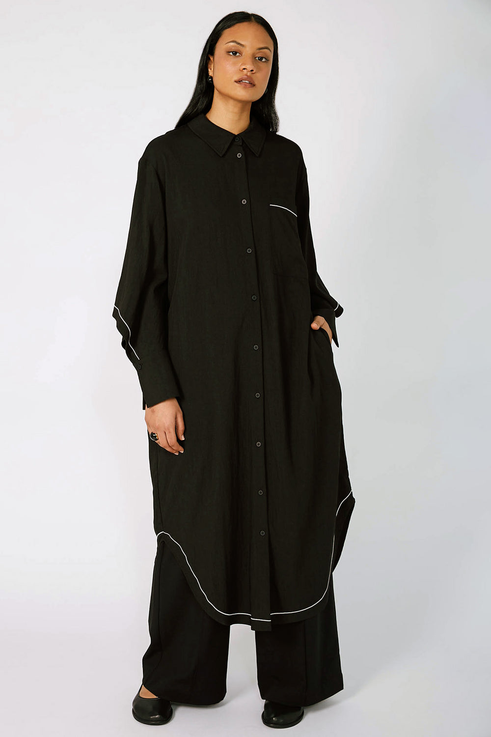 inverse shirt dress / black|ecru contrast | m o o c h i